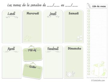 Kit gratuit : vos menus de la semaine en une page - ListoLabo